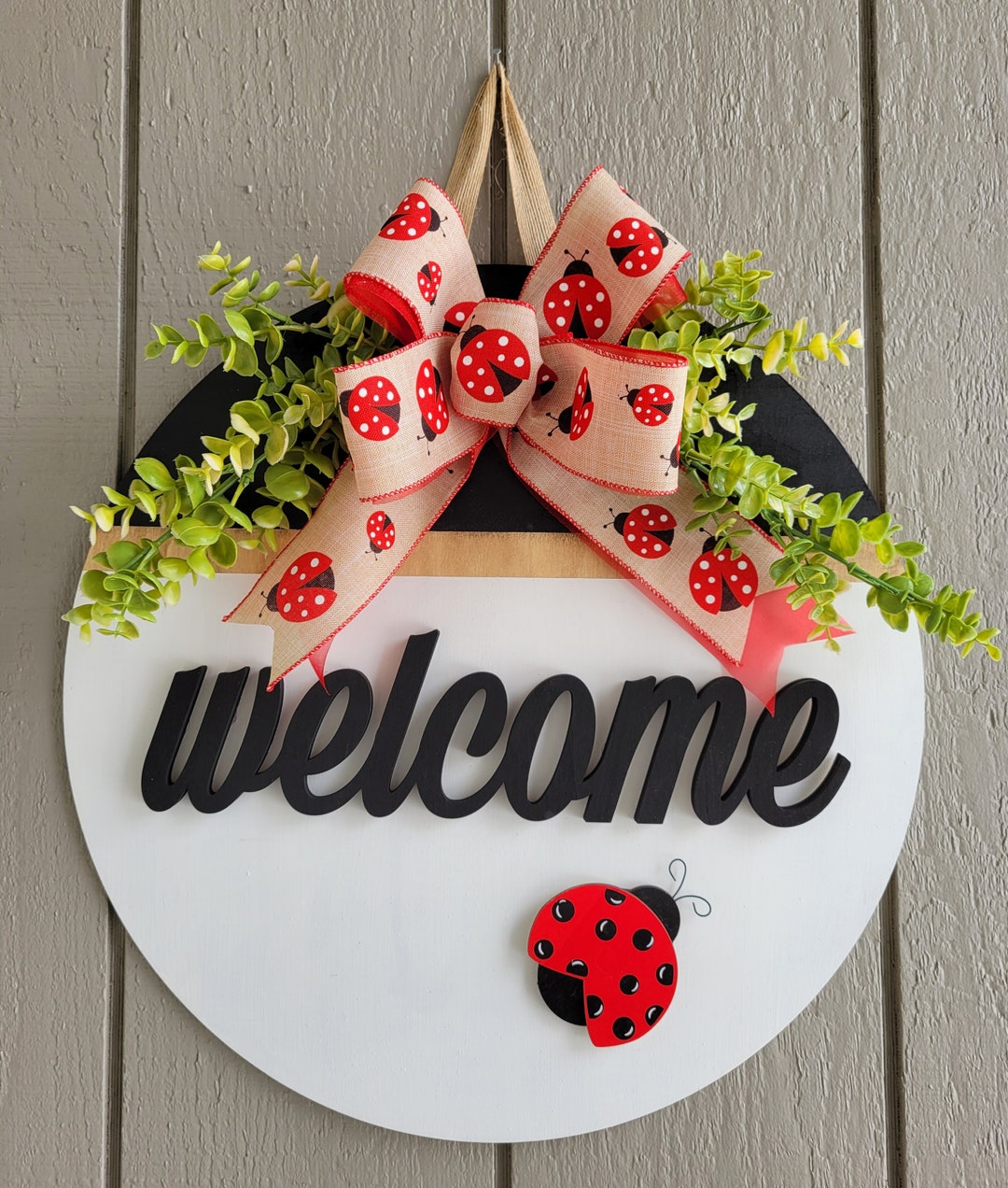 LADYBUG Front Door Decor Welcome Ladybug Year Round Wreath Wreath Front ...