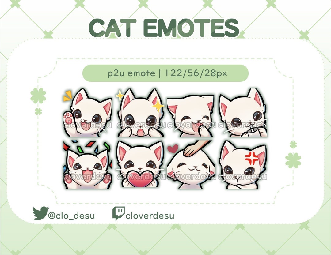 Cute Kawaii White Cat Emote Bundle Set Pack P2U Premade | Twitch ...