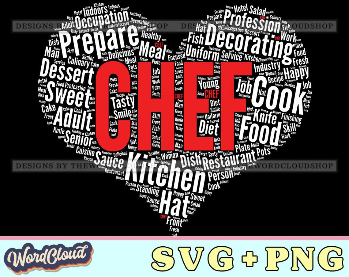 Word Cloud Heart Chef Svg Cook Svg Baker Gift Chefs Gifts - Etsy