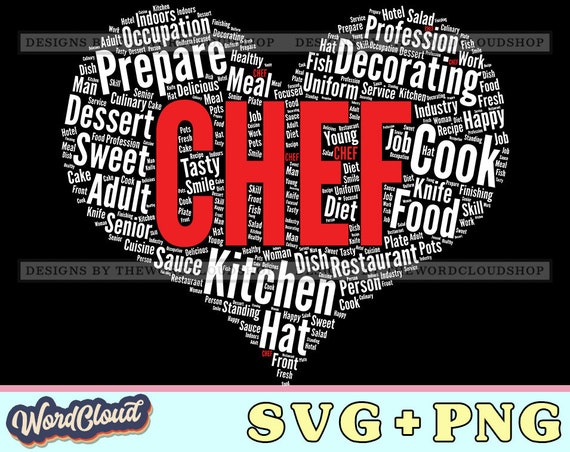 Word Cloud Heart Chef Svg Cook Svg Baker Gift Chefs Gifts | Etsy