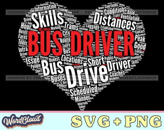 Word Cloud Heart Bus Driver Svg School Bus Driver Funny Bus - Etsy