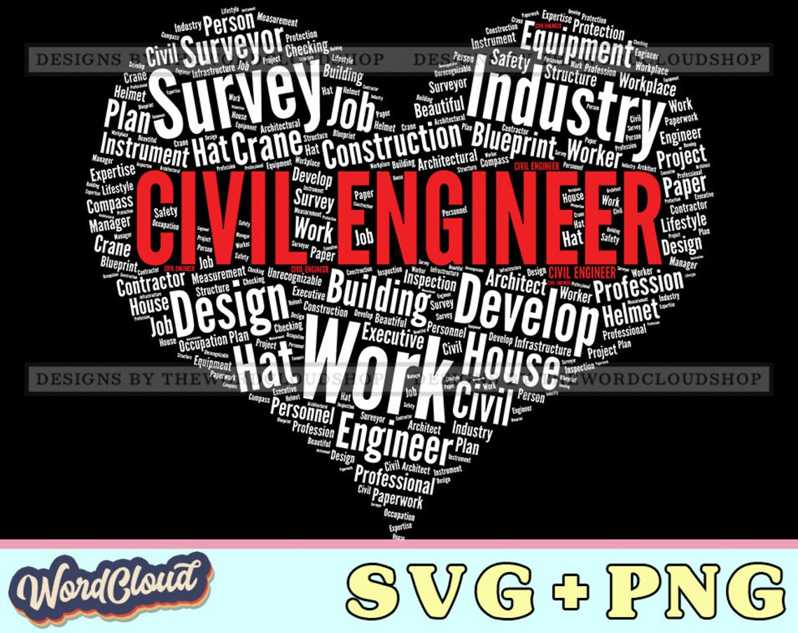 Word Cloud Heart Civil Engineer Gifts Civil Engineering - Etsy