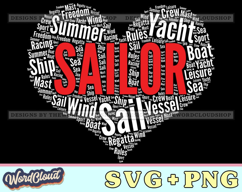 Word Cloud Heart Sailor Seaman Yachtsman Captain Word | Etsy