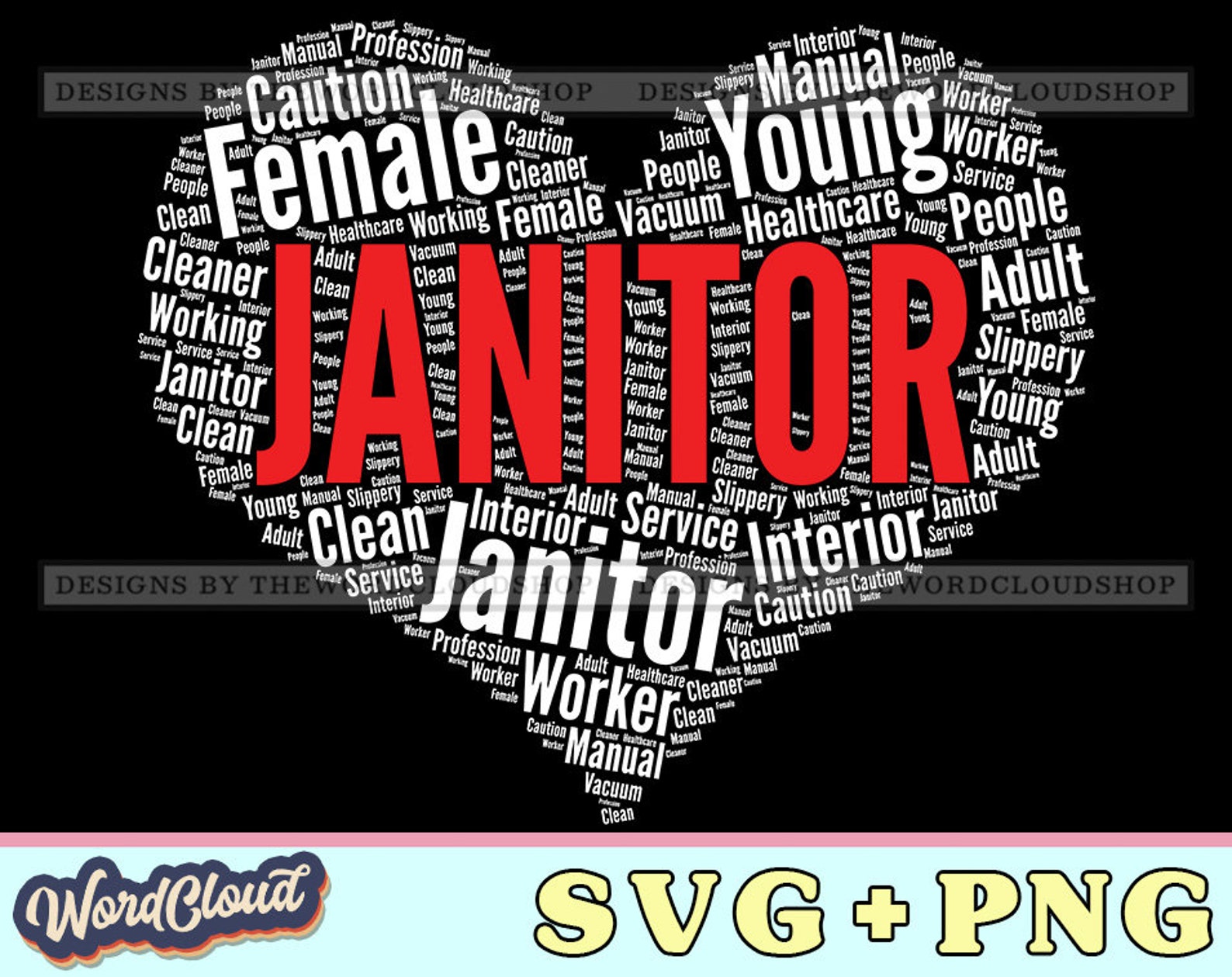Word Cloud Heart Janitor School Custodian School Janitor - Etsy
