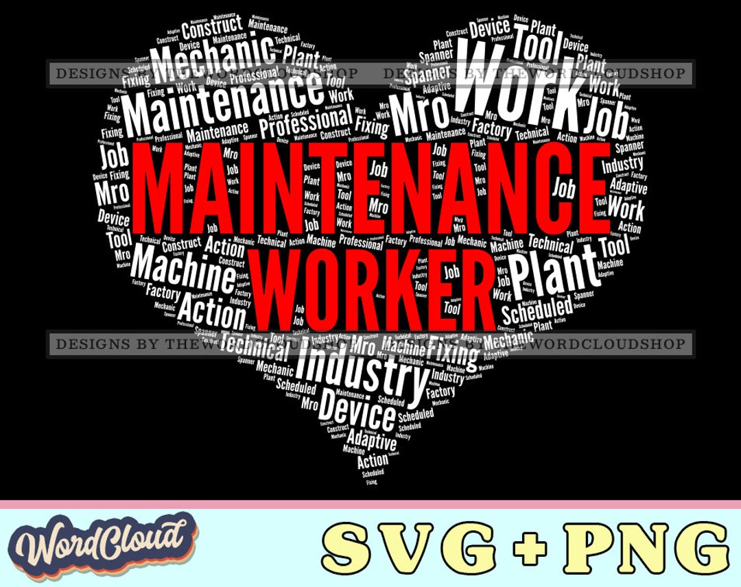 Word Cloud Heart, Maintenance Worker, Maintenance Gift, Maintenance Man ...