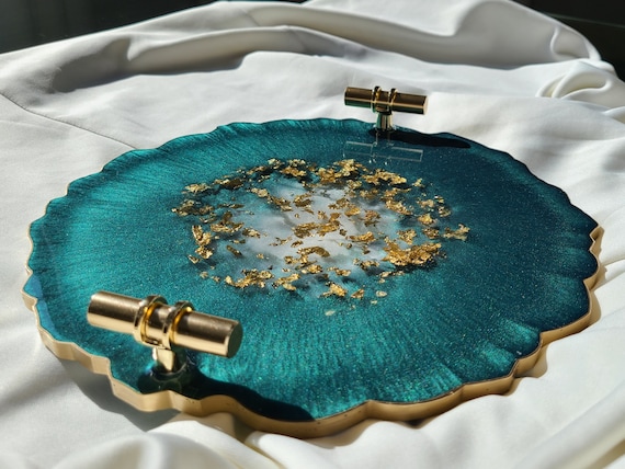 Small Elegant Decorative Resin Tray With Gold Clear Handles - Etsy