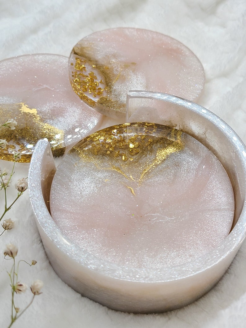 Coaster Set With Holder Resin Coasters Drink Coasters Gold - Etsy