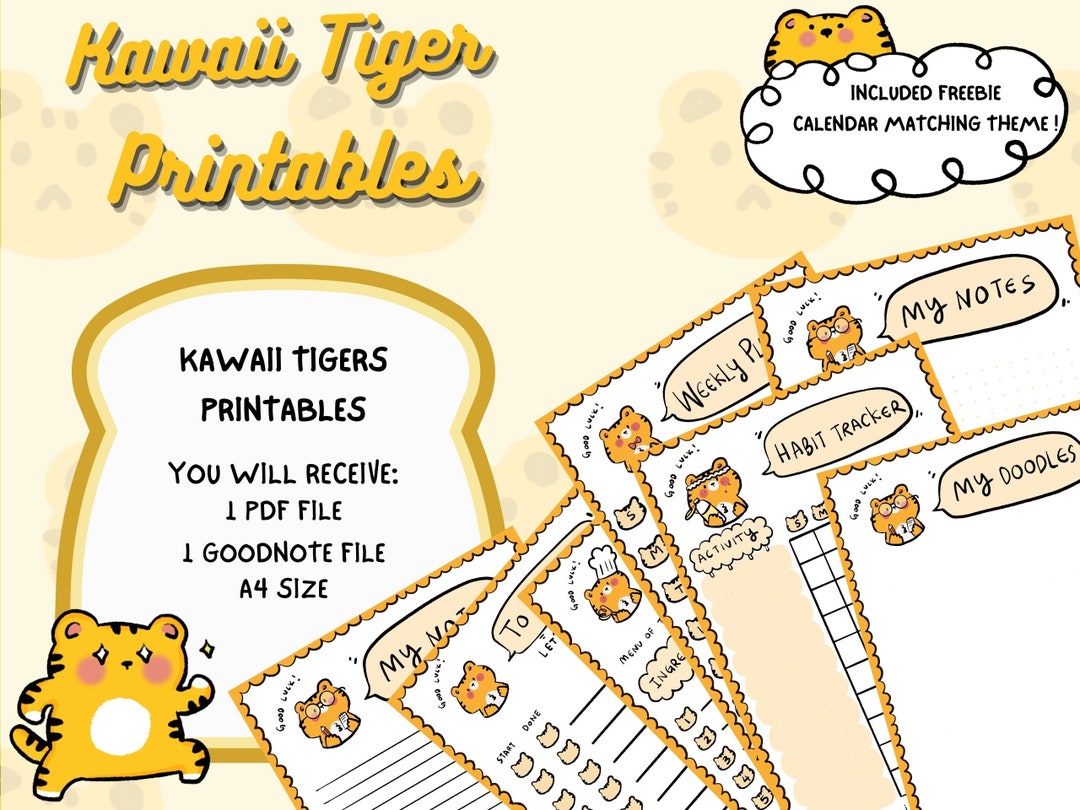 Kawaii Tigers Weekly Planner Printable I Digital Download & - Etsy