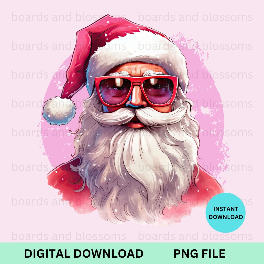 Retro Santa Christmas PNG - Retro Design - Pink - Sunglasses ...