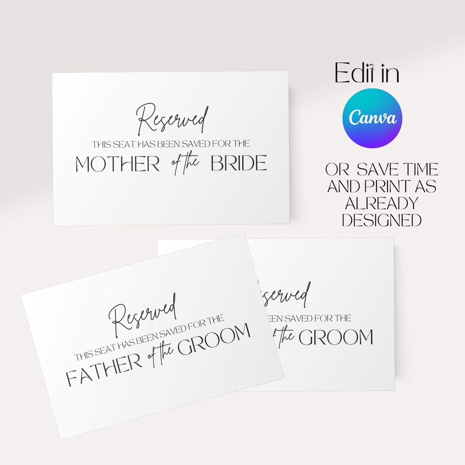 Reserved Seating Name Tag Template, Seating Card Printable Chair Tags ...
