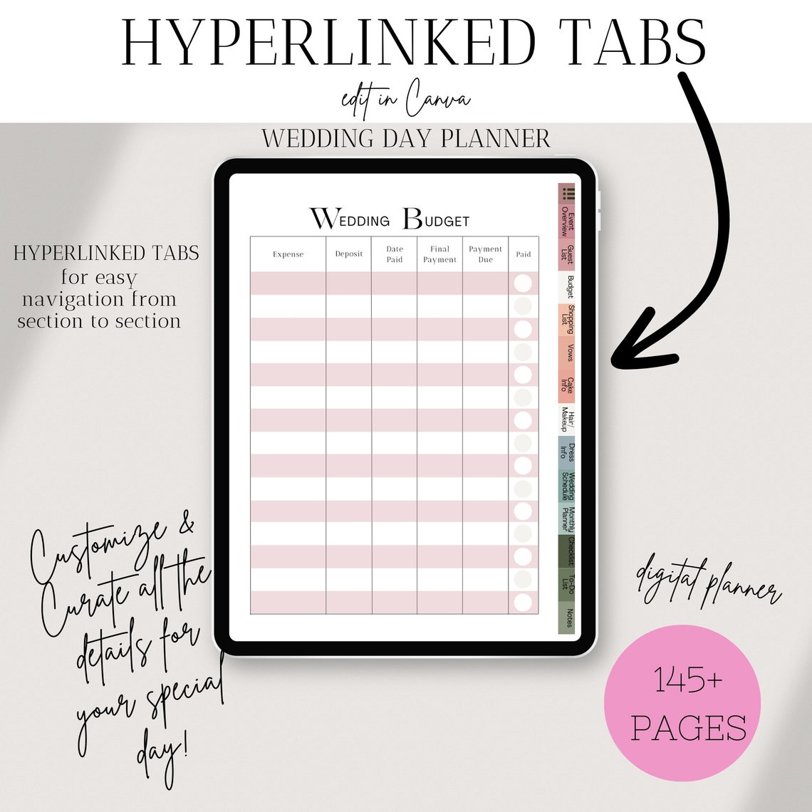 Digital Wedding Checklist Binder, Editable Wedding Planner, Printable ...