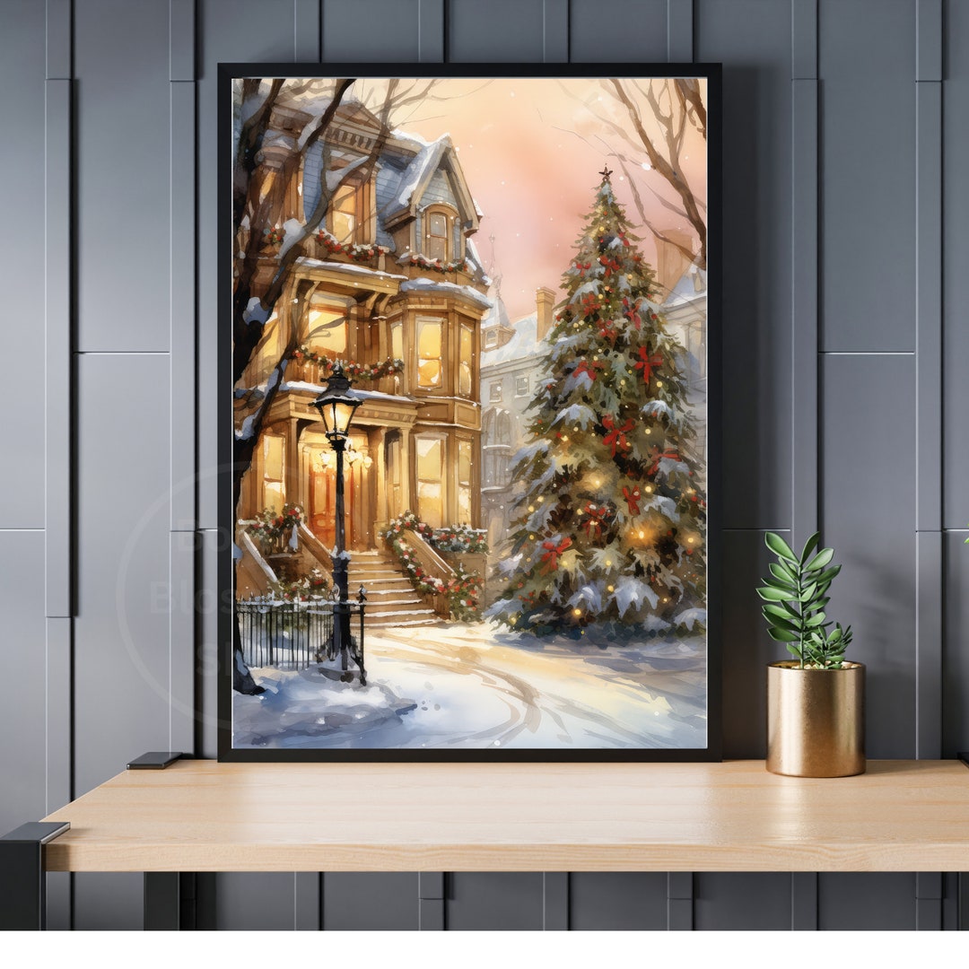 Printable Vintage Christmas Tree Print, Moody Winter Wall Art ...
