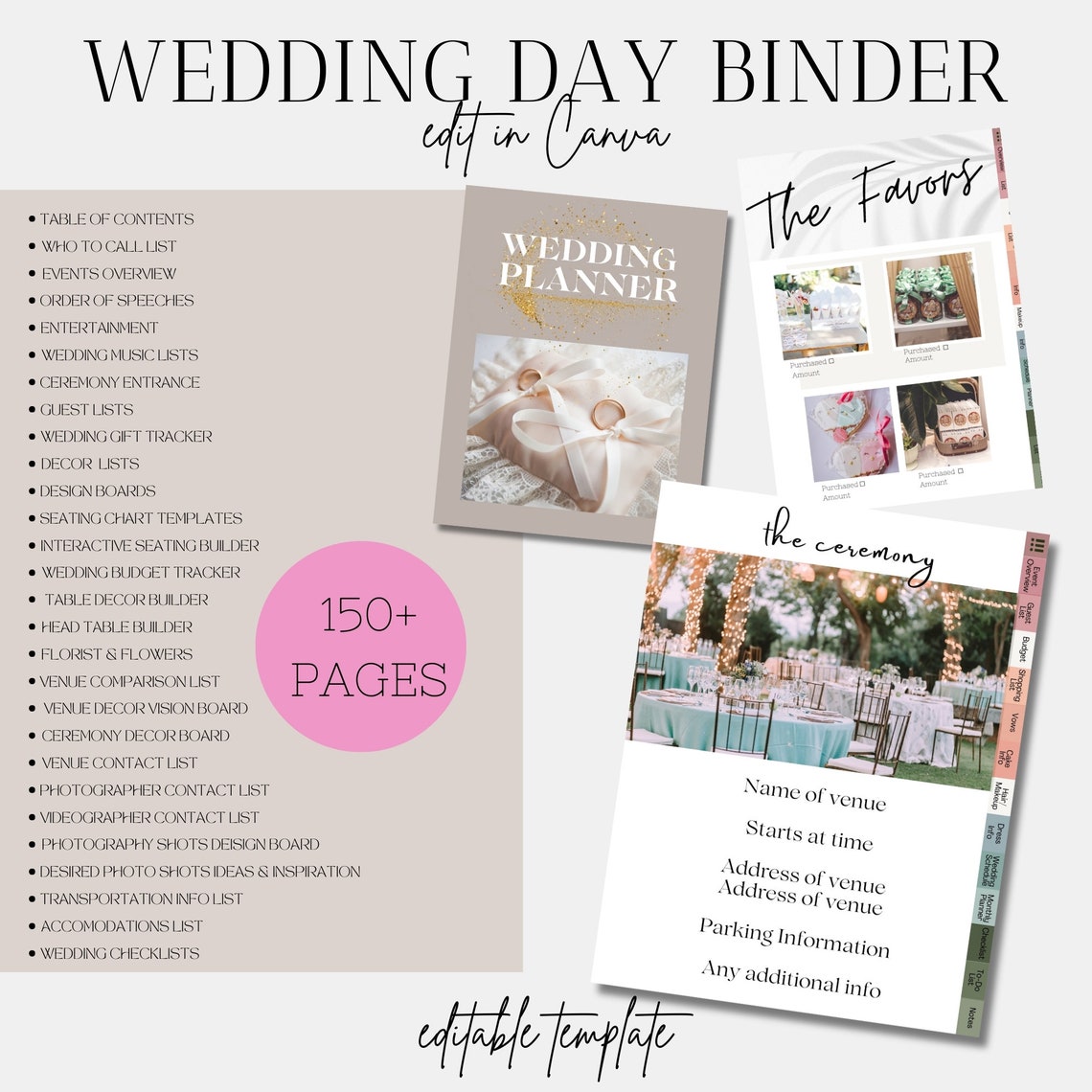 Digital Wedding Checklist Binder, Editable Wedding Planner, Printable ...