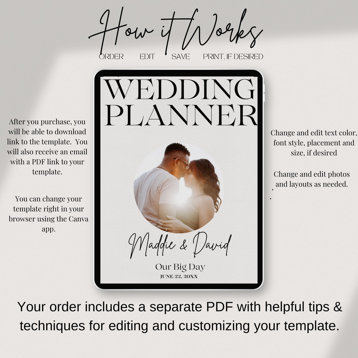 Digital Wedding Checklist Binder, Editable Wedding Planner, Printable ...