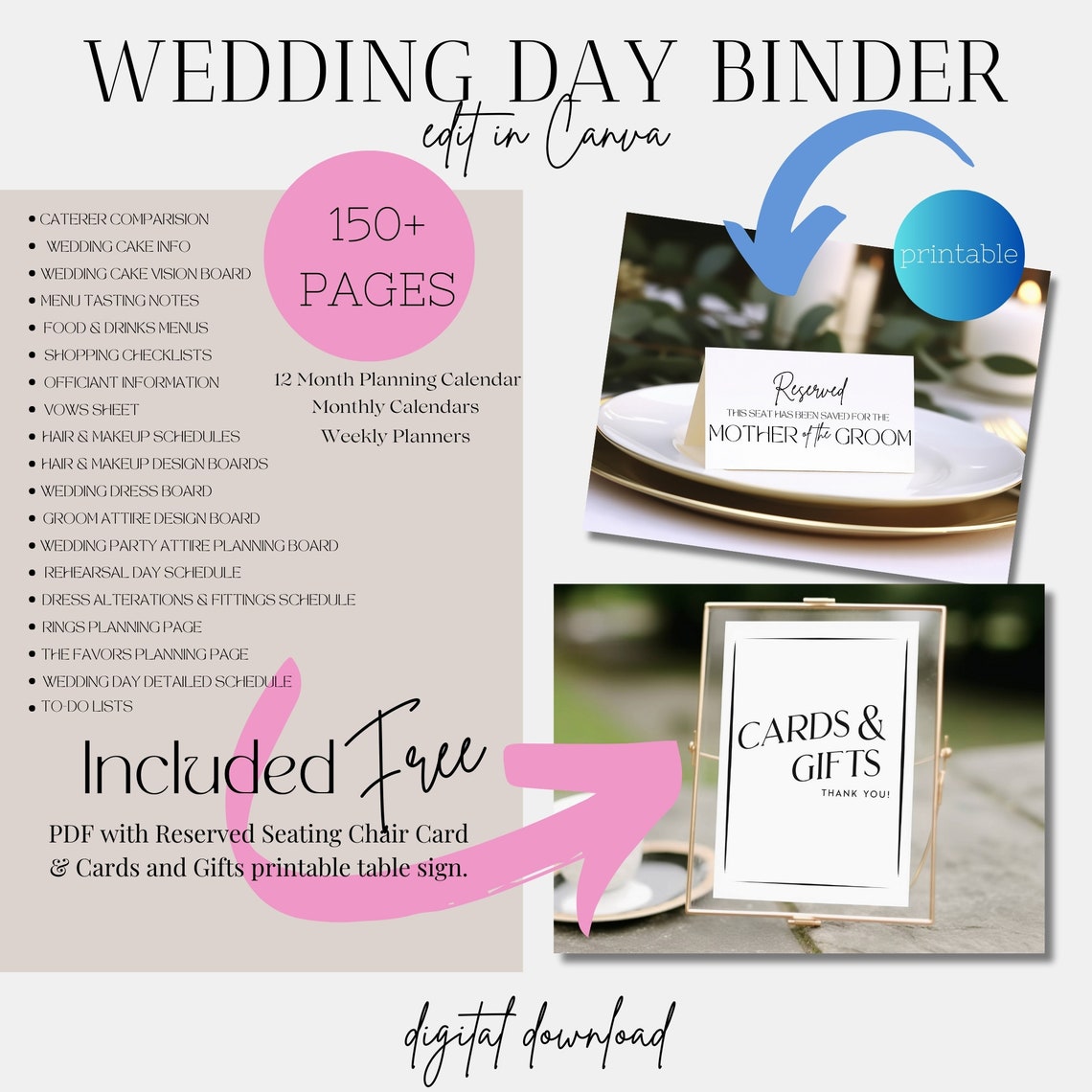 Digital Wedding Checklist Binder, Editable Wedding Planner, Printable ...