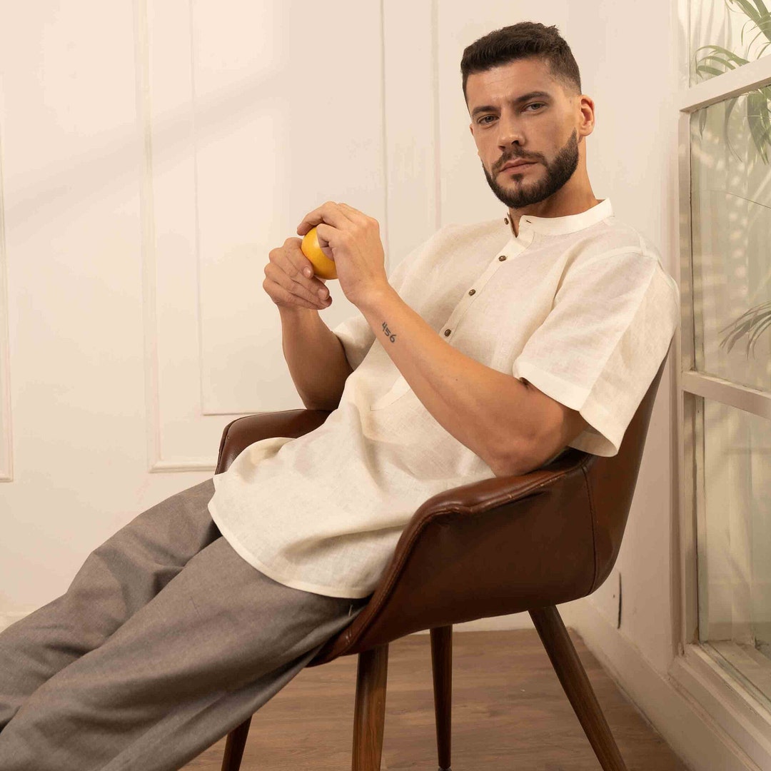 AVI Linen Half Sleev Henley Shirt Summer Essential Tailored Fit Linen ...