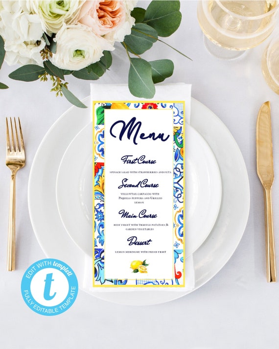 Italian Summer Lemon Menu Perfect for Outdoor Wedding | Etsy