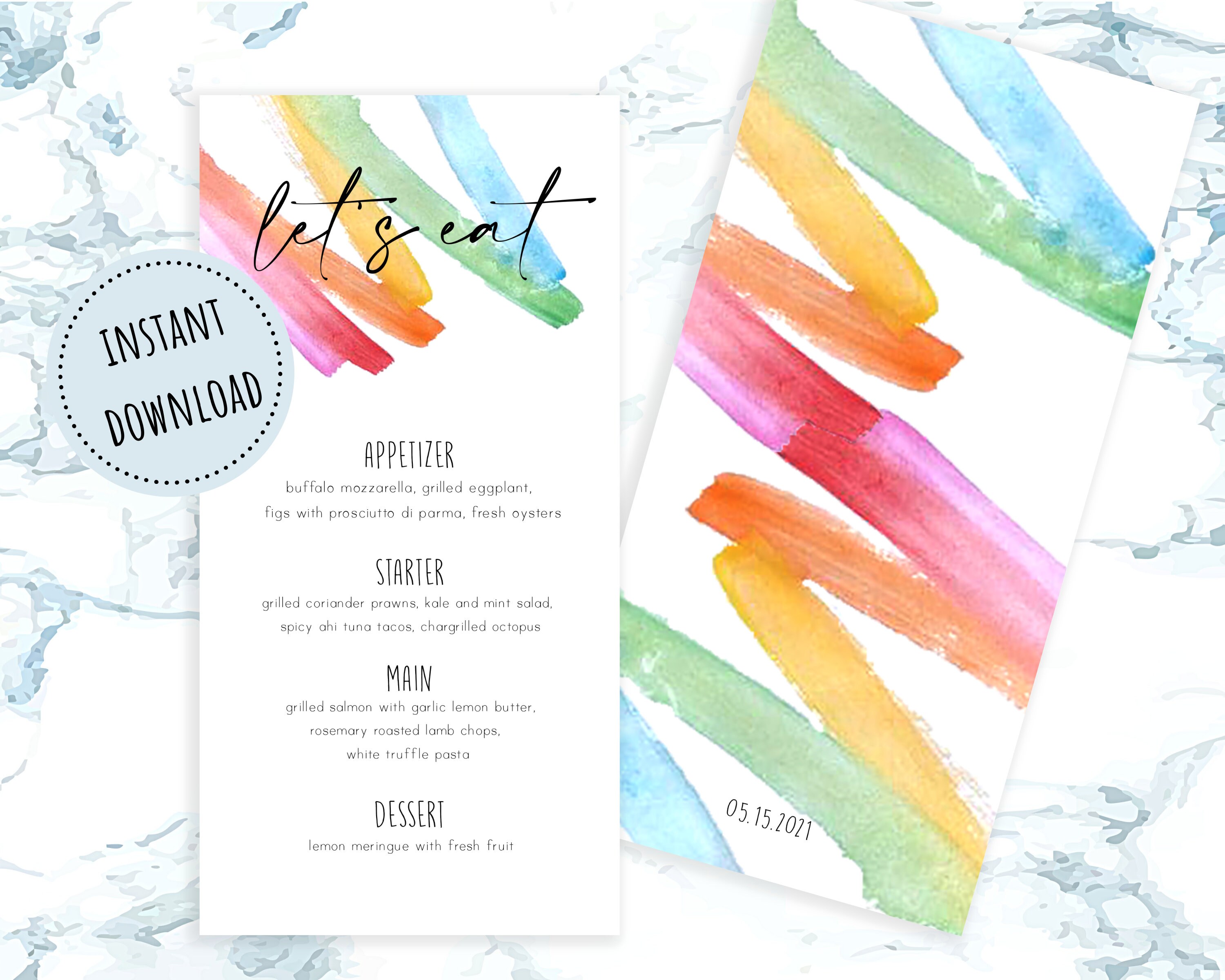 Modern Colorful Rainbow Let's Eat Menu Watercolor Paint - Etsy
