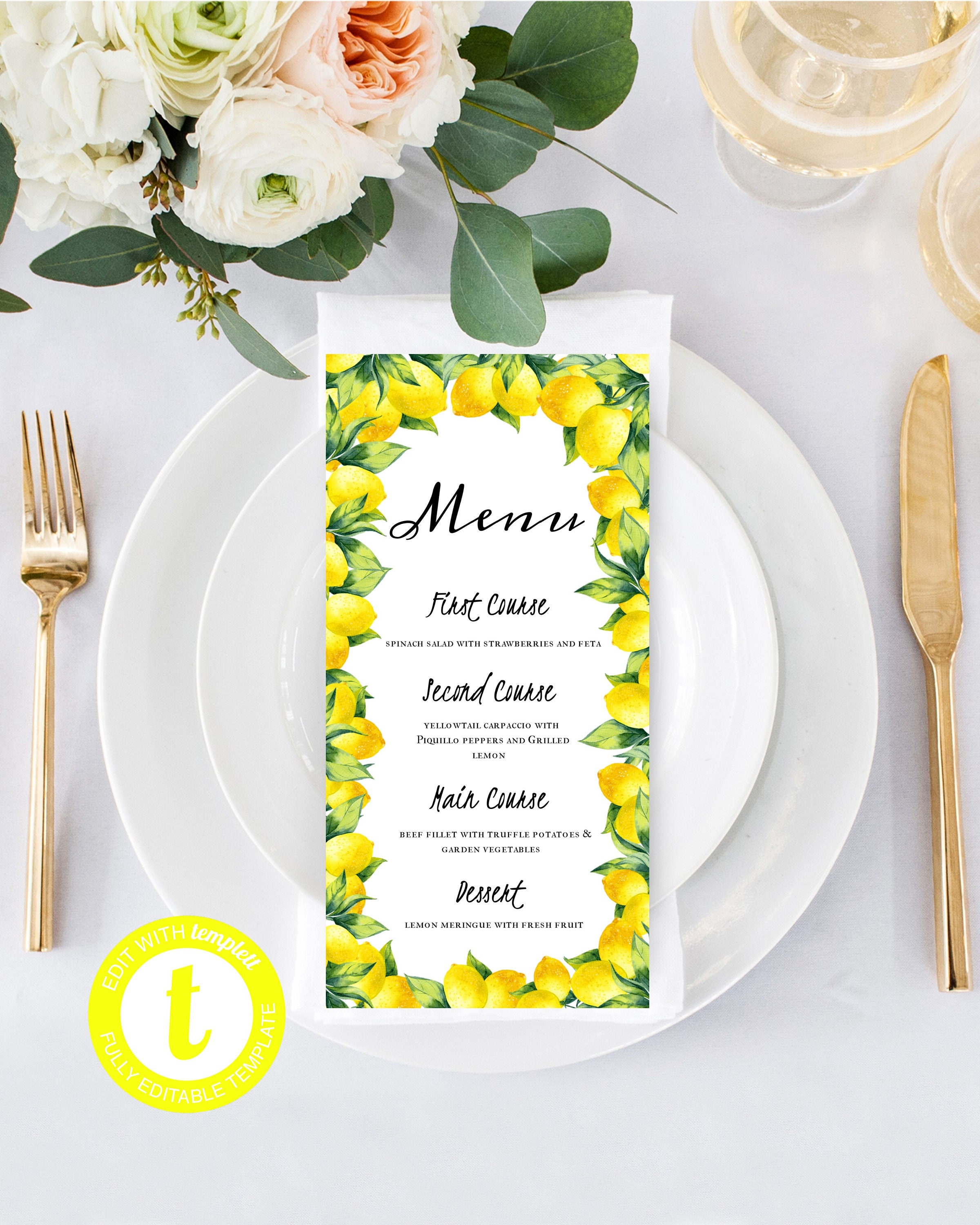 Crazy for Lemons Menu Perfect for Garden Wedding 4x8 Inch - Etsy