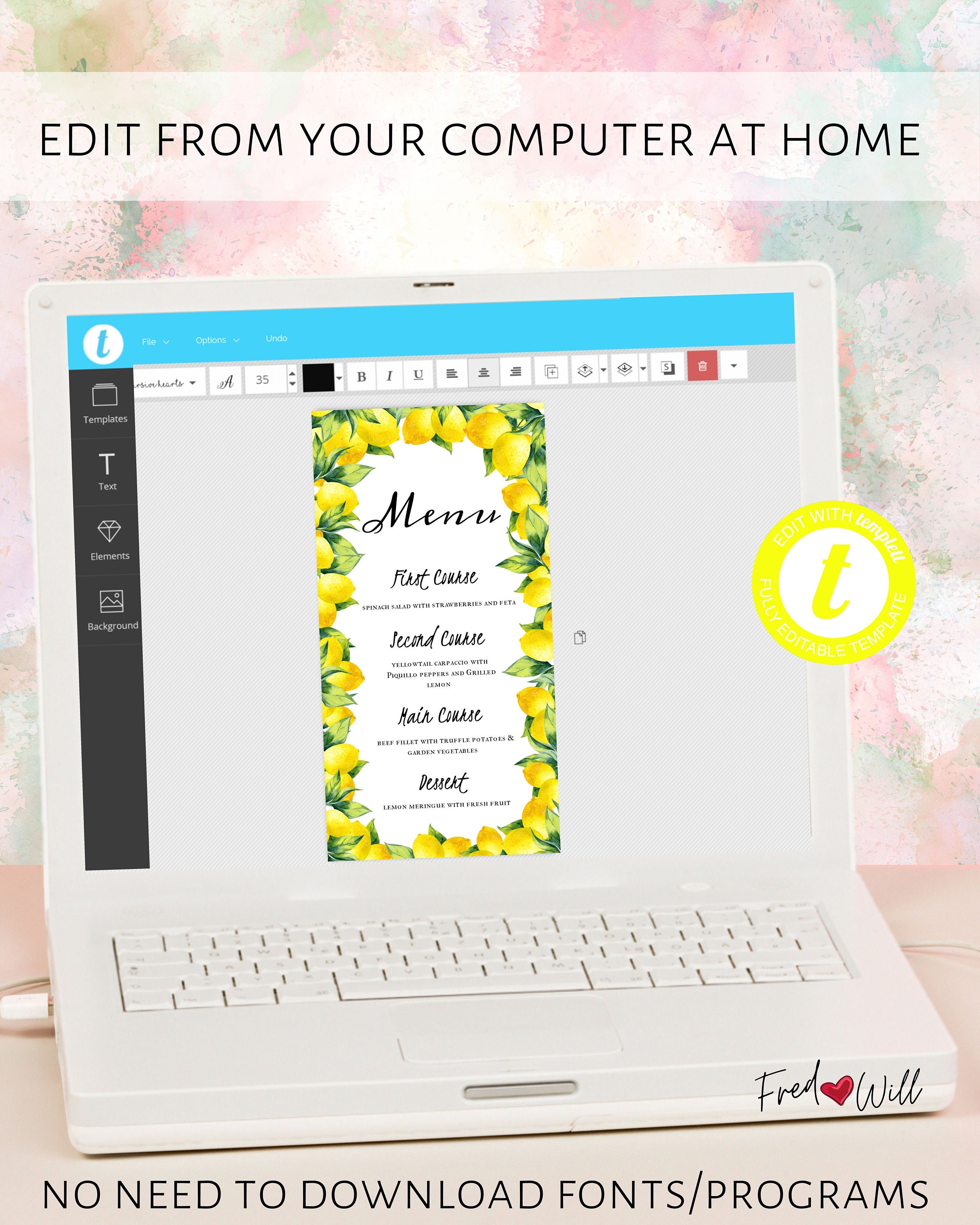 Lemon Wedding Menu Template: Printable Garden Party (PDF Download) - Etsy