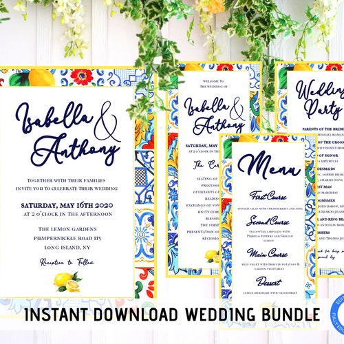 Italian Summer Wedding Invitation Bundle Sicilian Lemon - Etsy