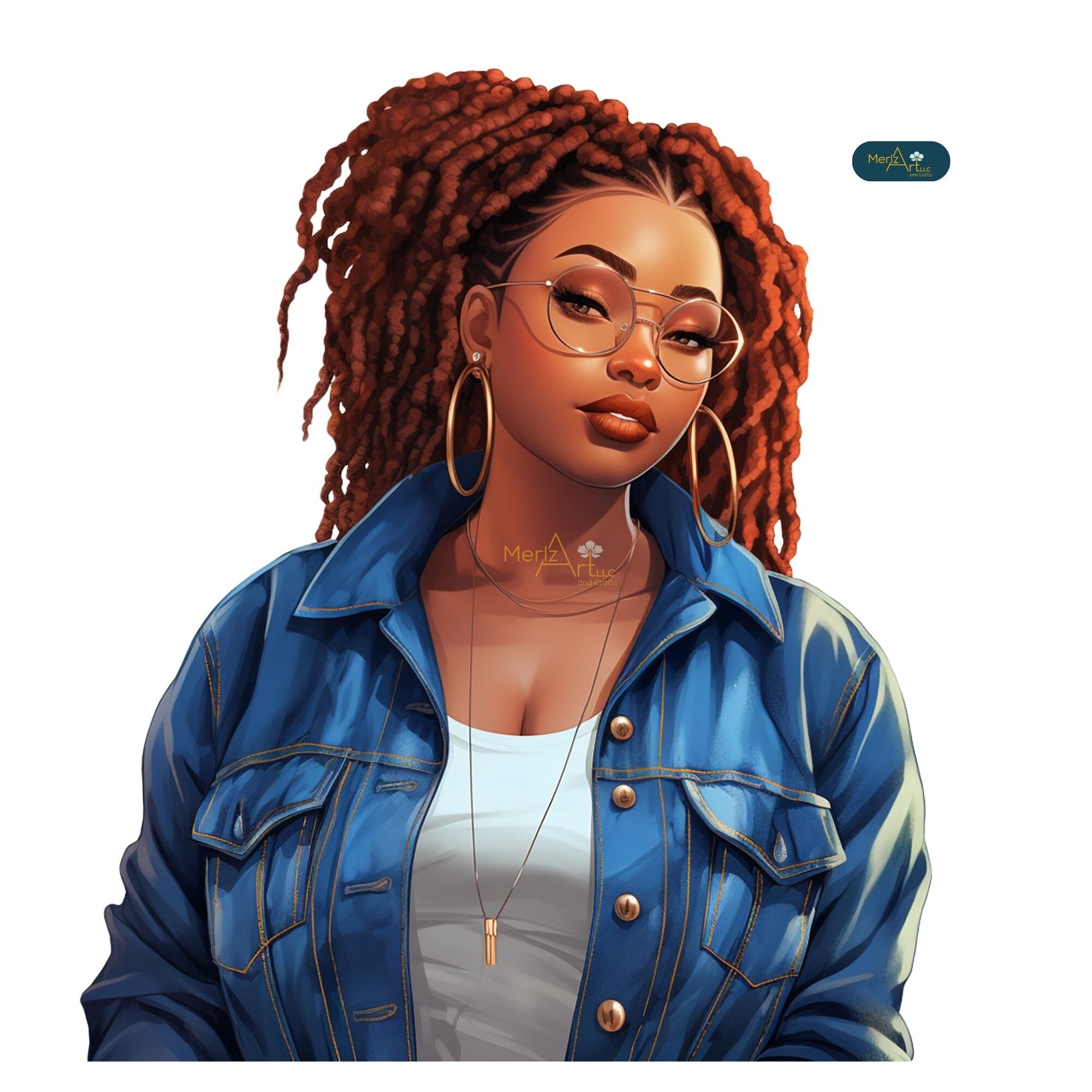 Plus Size Denim Girls With Red Hair Style Clipart Bundle, 5 PNG for ...