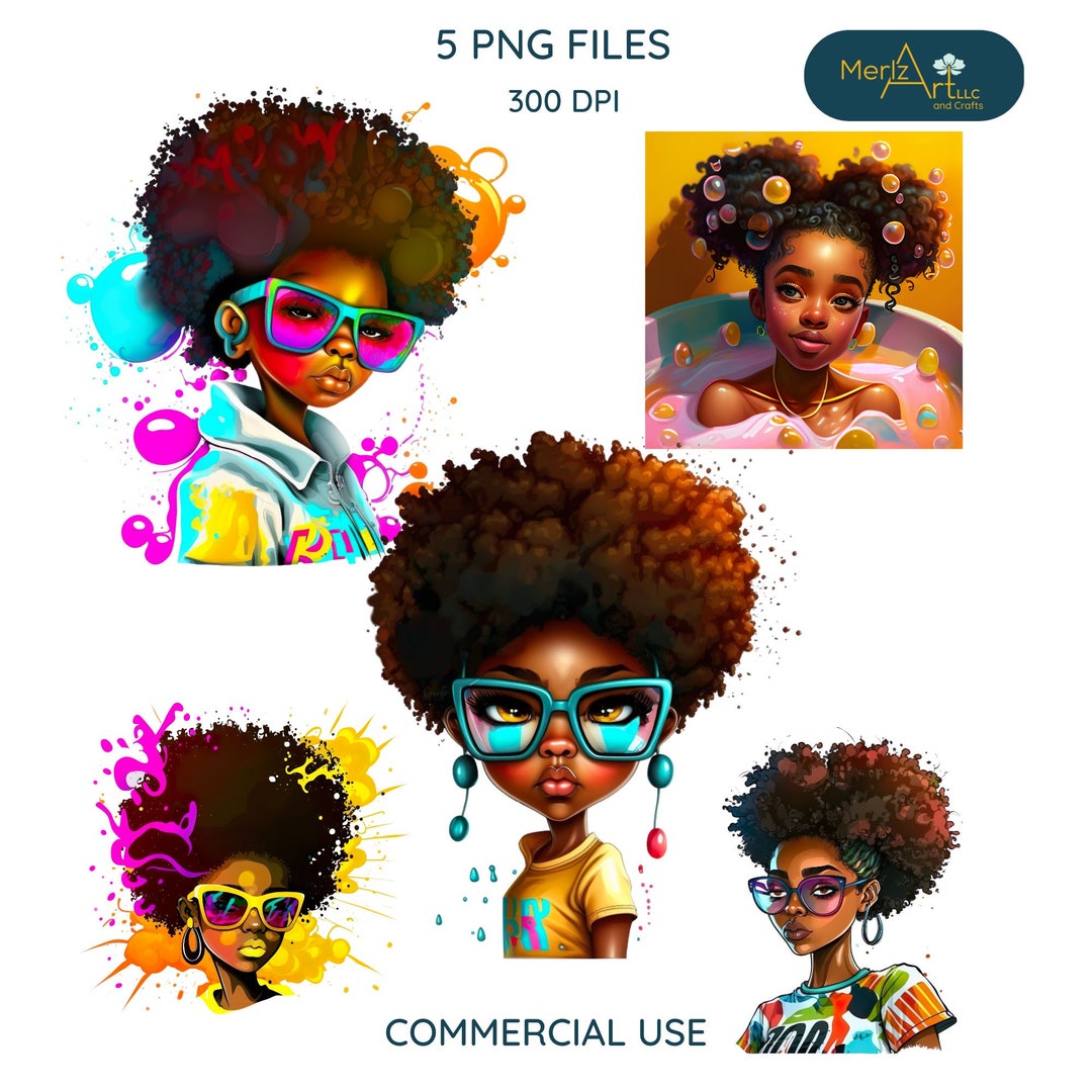 Pop Afro Chic Bundle, Afro Girls Clipart, African American Clipart ...