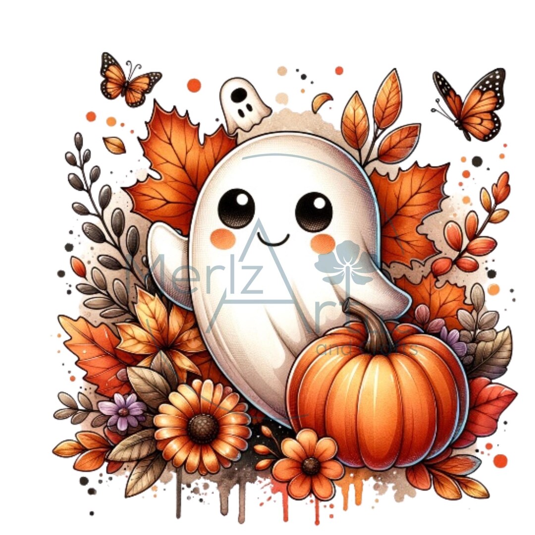 Boo-tiful Ghost With Fall Flowers PNG Clipart, Ghost Clip Art ...