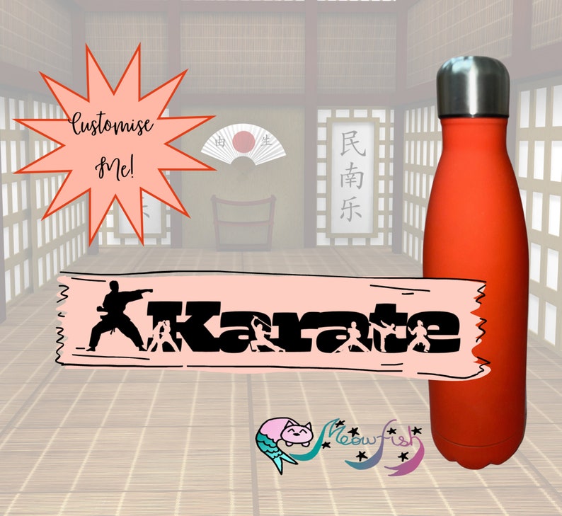 Karate Themed Custom Reusable Water Bottle, Martial Arts Keeps Drinks ...