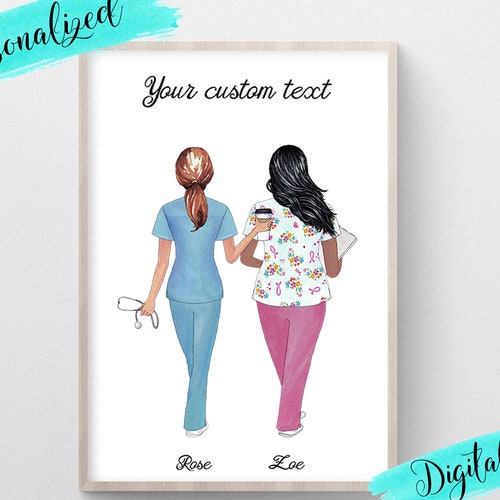 Personalized Best Friend Nurse Print Scrub Gift Digital | Etsy
