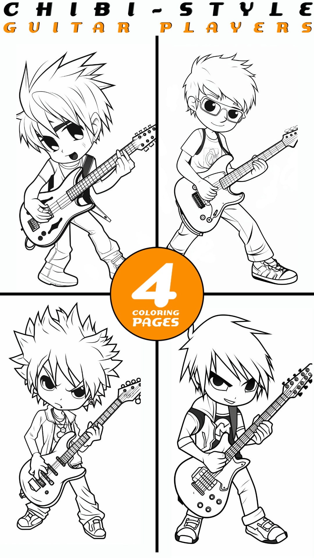 Chibi Guitar Heroes: 4-page Anime Coloring Book Adorable - Etsy