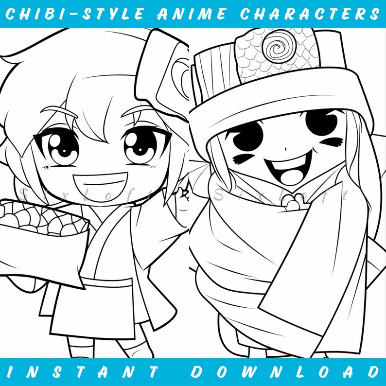 Cute Chibi Characters - 4 Page Anime Coloring Book, Adorable Characters ...