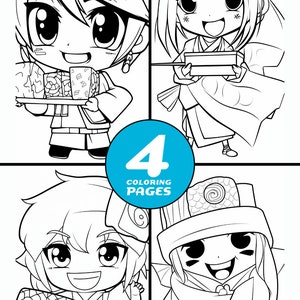 Cute Chibi Characters - 4 Page Anime Coloring Book, Adorable Characters ...
