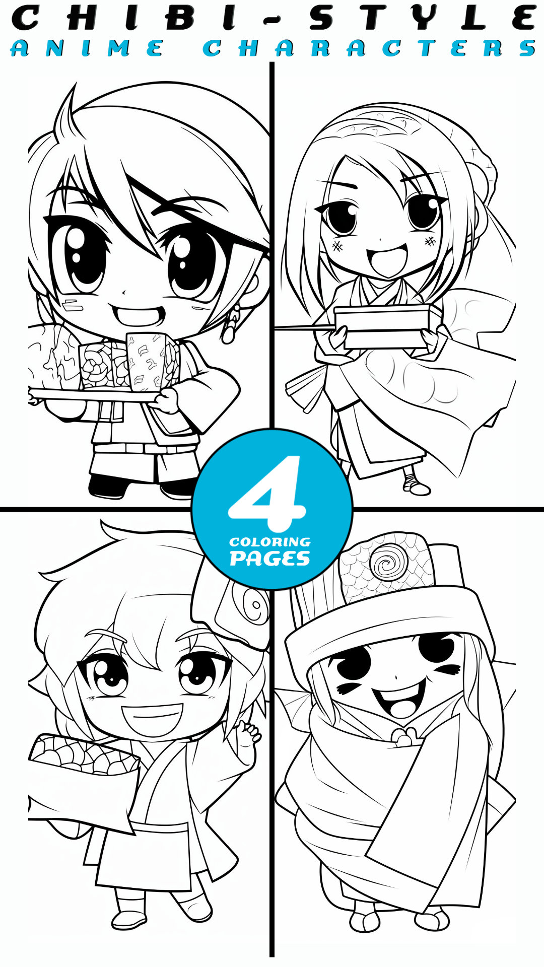 Cute Chibi Characters - 4 Page Anime Coloring Book, Adorable Characters ...