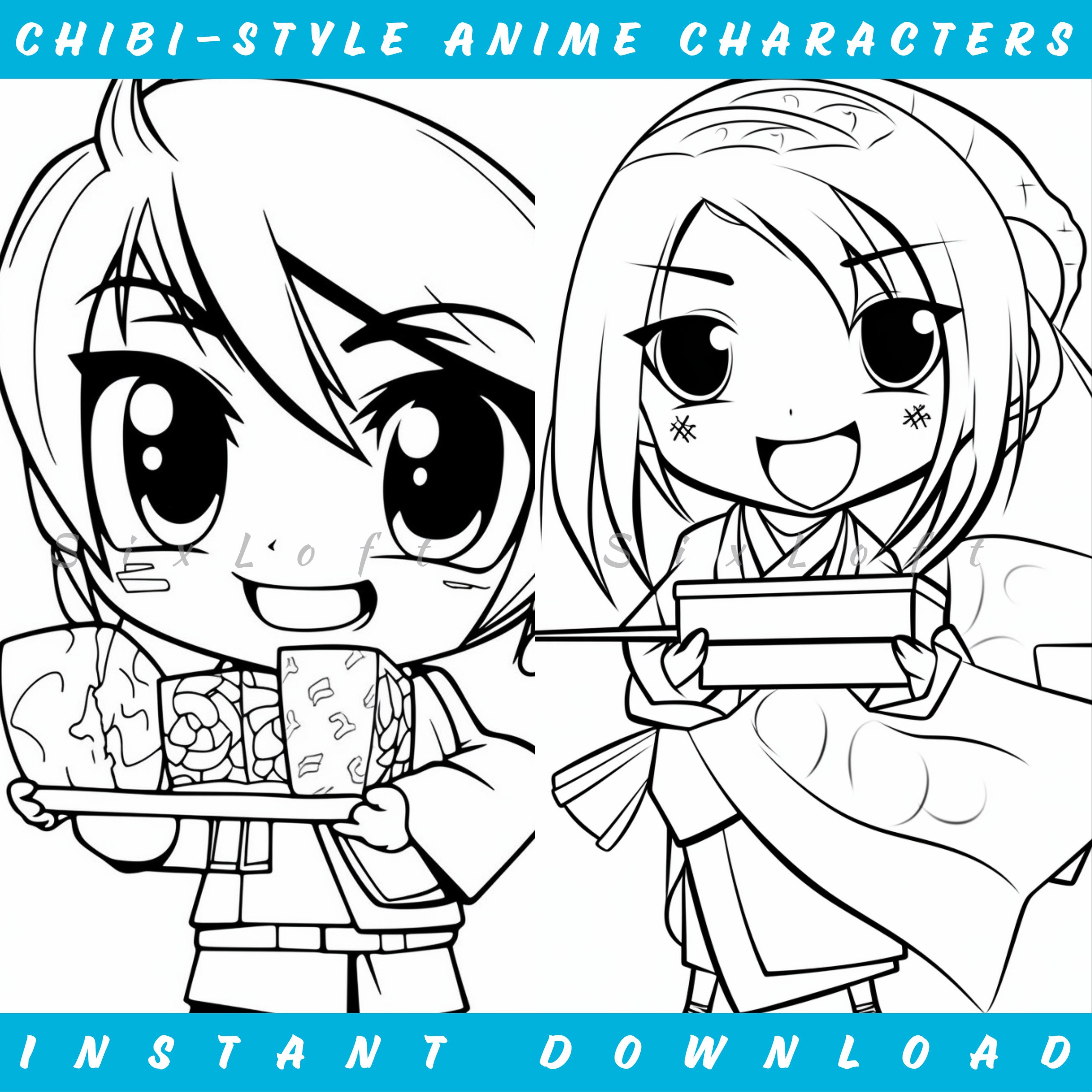 Cute Chibi Characters - 4 Page Anime Coloring Book, Adorable Characters ...