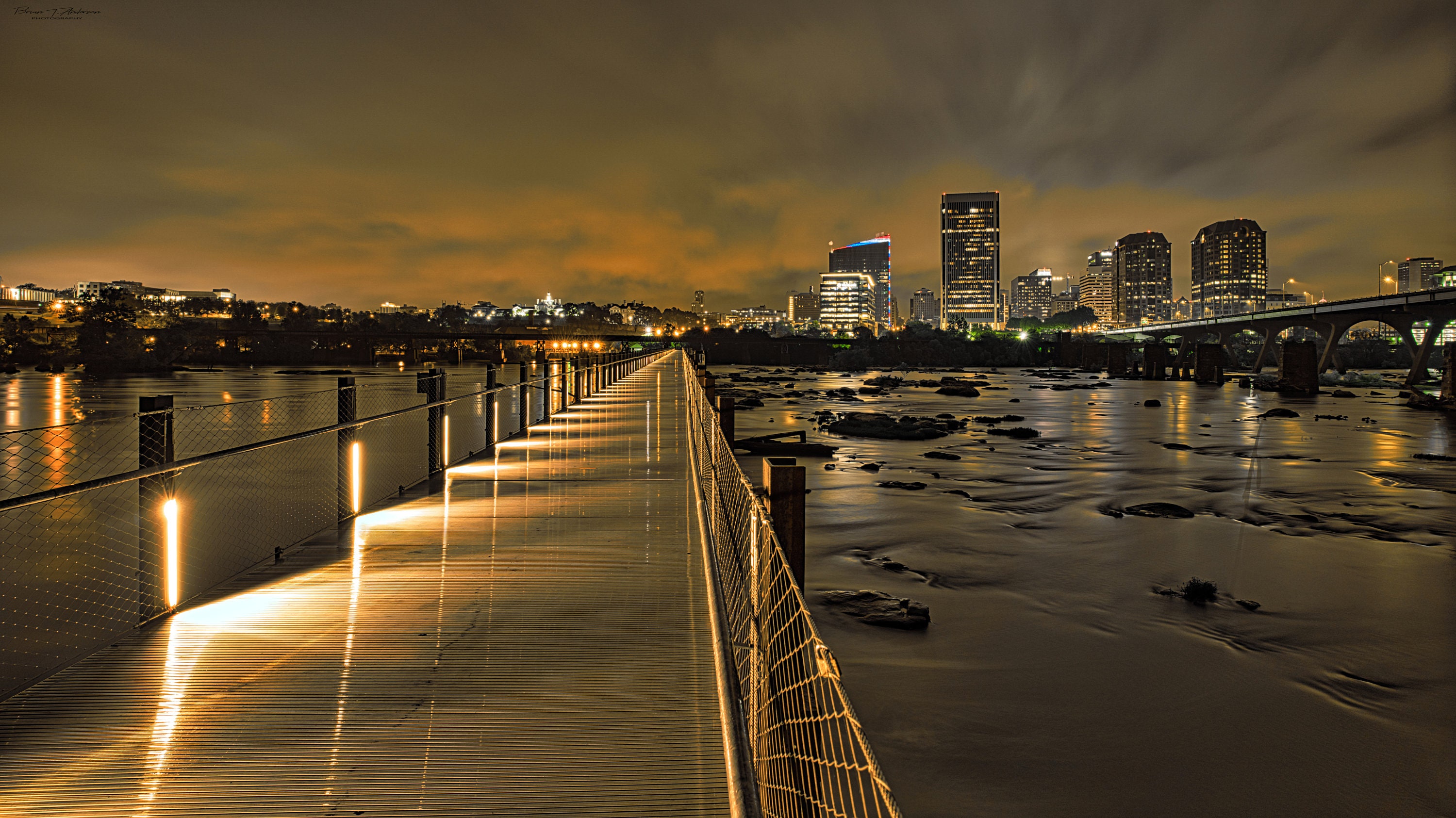 Richmond Virginia Cityscape at night from the James River | Etsy