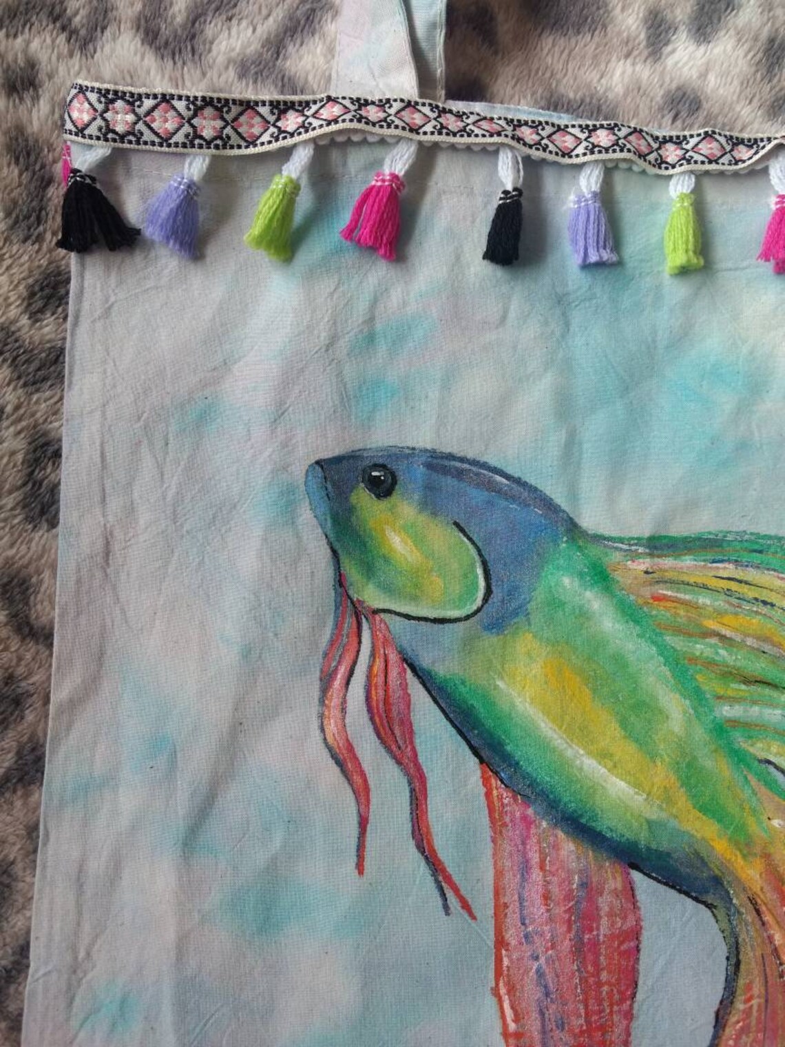 Unique Hand-Painted Betta Fish Tote Bag | Etsy
