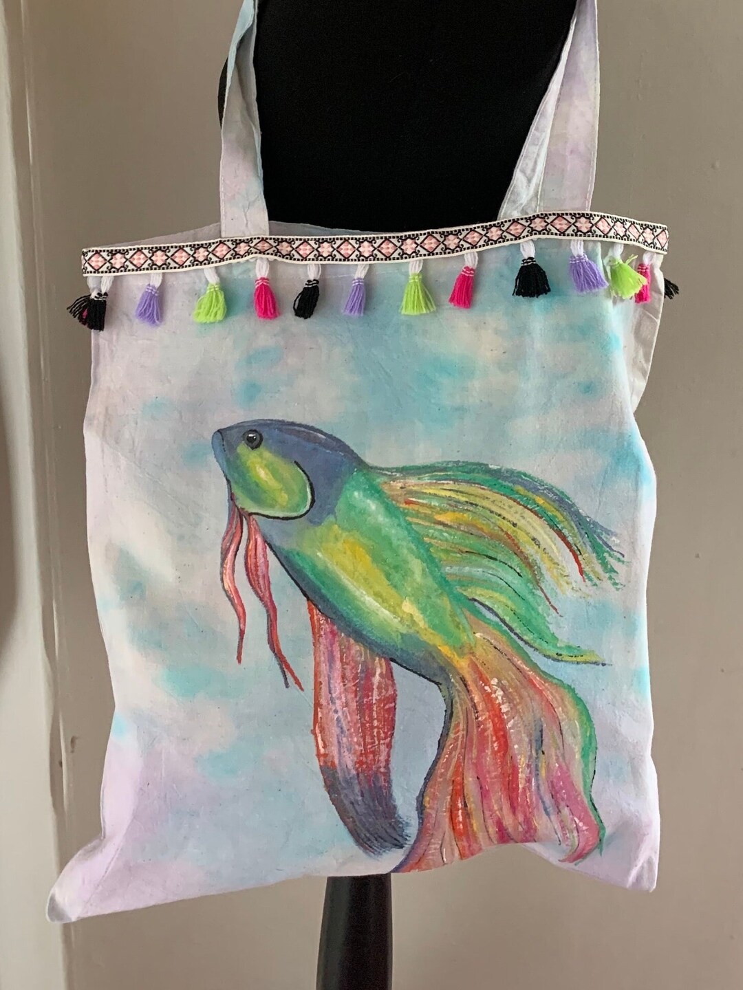 Unique Hand-painted Betta Fish Tote Bag - Etsy