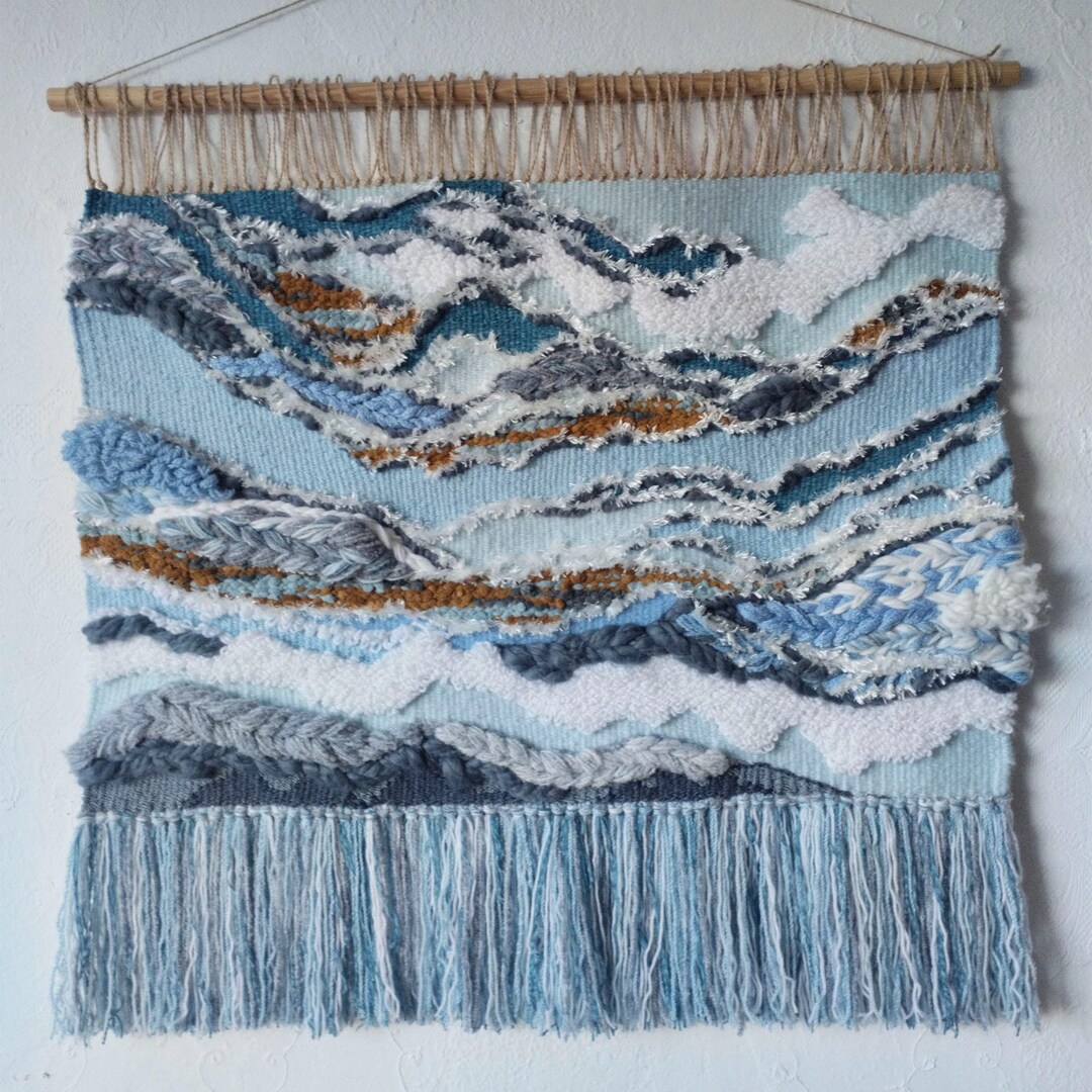 Boho Woven Wall Hanging / Textured Tapestry Weaving Snow Landscape ...