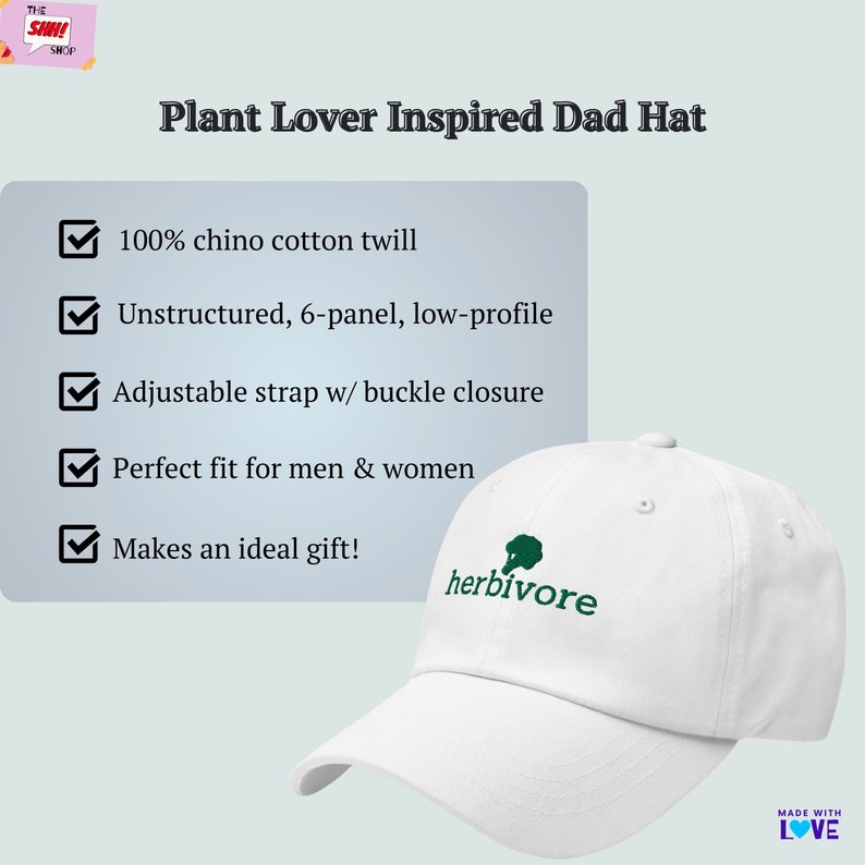 Embroidered Herbivore Dad Hat, Vegan Plant-based Cap, Cotton Twill Hat ...