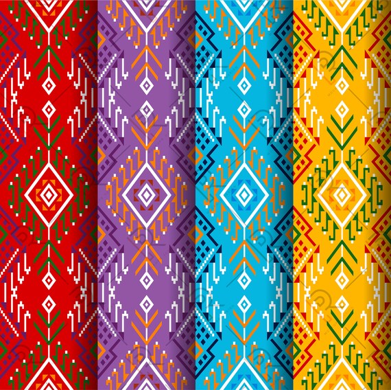 Digital Paper Thai Fabric 4 color Batik Seamless Patterns Hand | Etsy