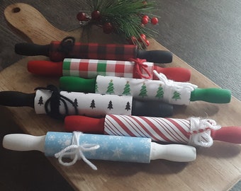 Christmas Mini Wooden Rolling Pins 7 Inch Farmhouse Rolling Pins Tiered ...
