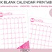 Blank Calendar Printable, Pink Watercolor Calendar, Undated, A4 and ...