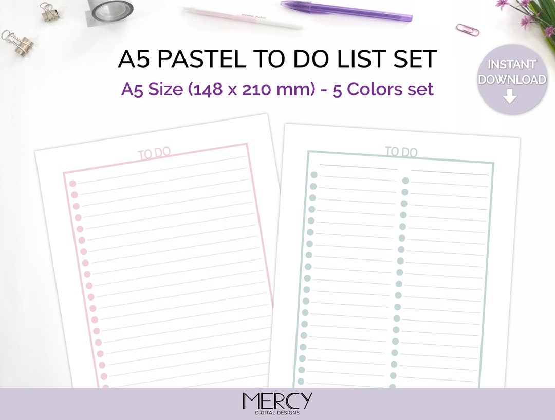A5 to Do List Printable, Task List Set, Pastel - Etsy