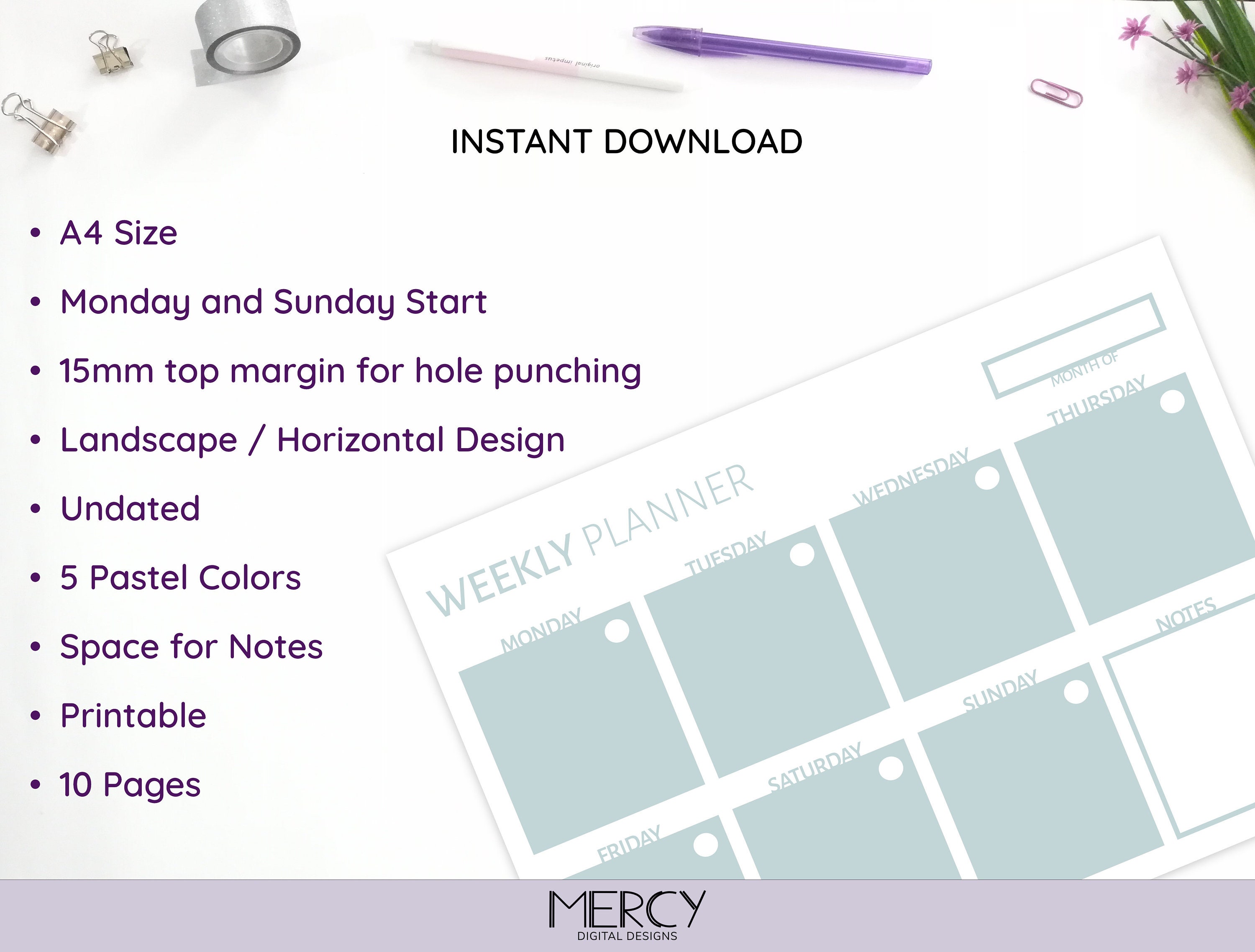A4 Printable Weekly Planner - Etsy
