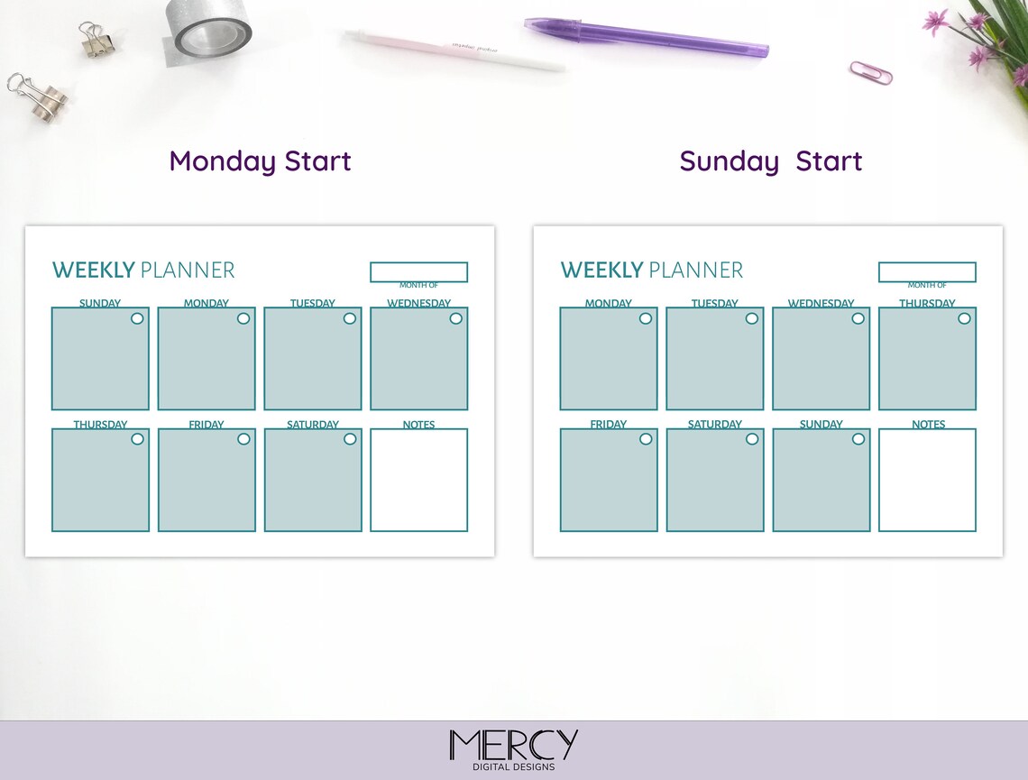 A5 Printable Weekly Planner, Landscape, Week on One Page, Monday and ...