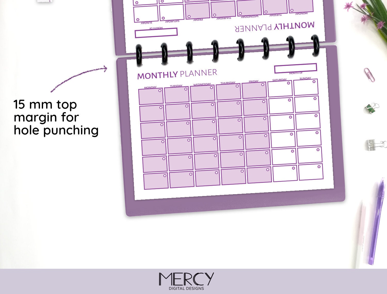 A5 Landscape Monthly Planner Printable, Undated Calendar - Etsy