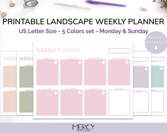 Bright Weekly Planner Printable, Week on 1 Page, Undated,letter Size ...