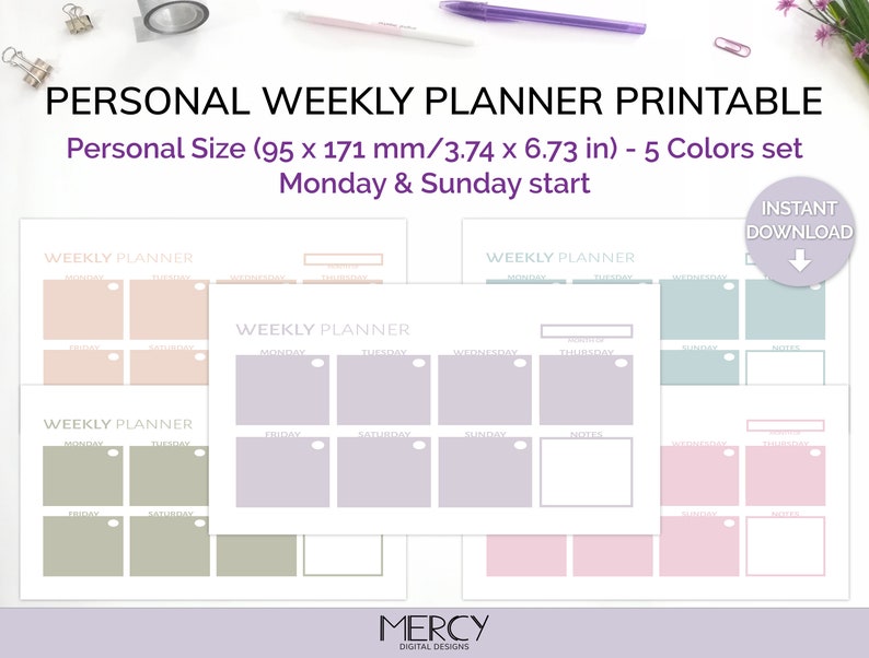 Personal Weekly Planner Printable, Personal Week on One Page Planner - Etsy