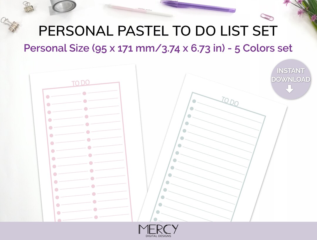 Personal Size to Do List Printable, Personal Task List Set, Cute Pastel ...